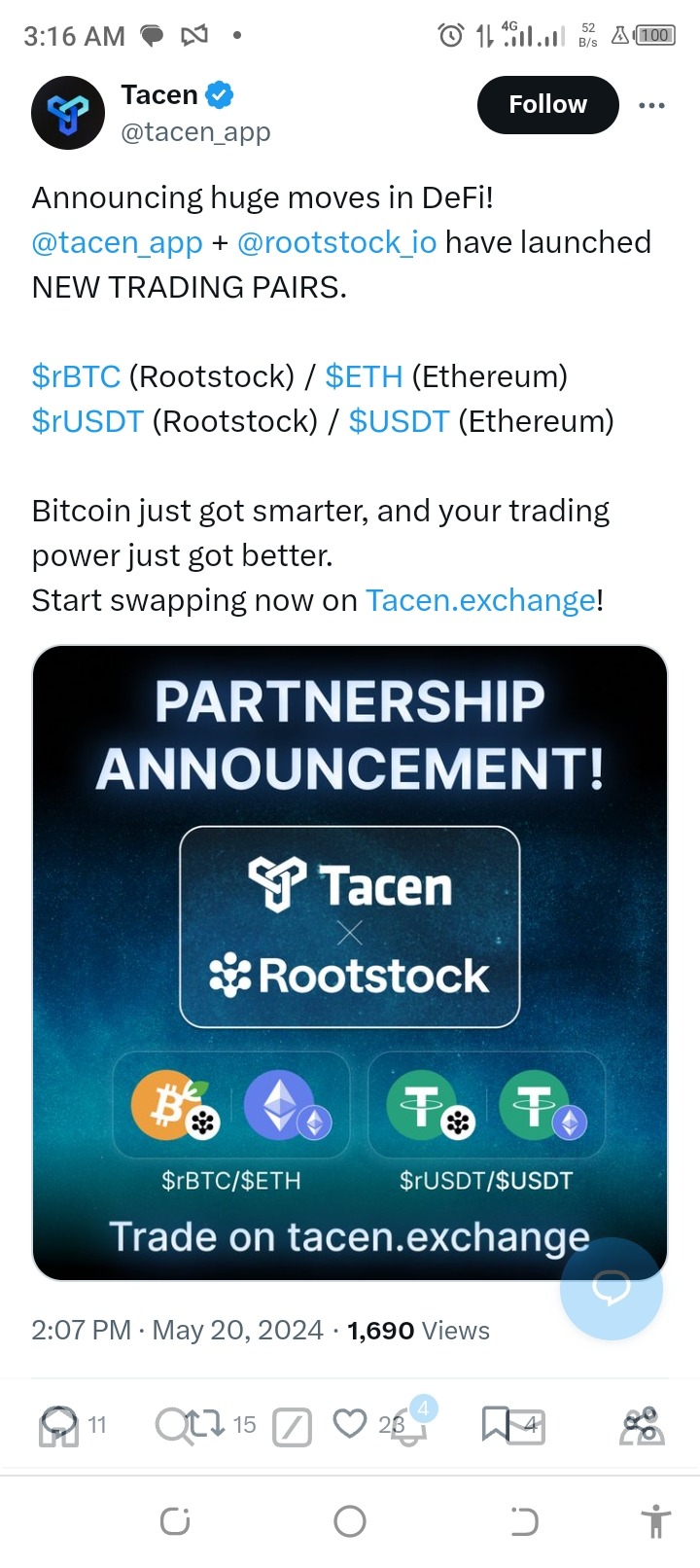 Rootstock Smart Bitcoin - May 2024 Price Update - 7% Breakout News and Analysis